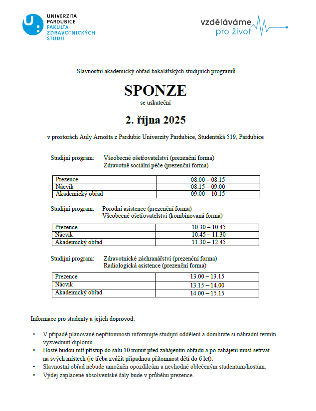 Sponze absolventů FZS 2025 | Univerzita Pardubice